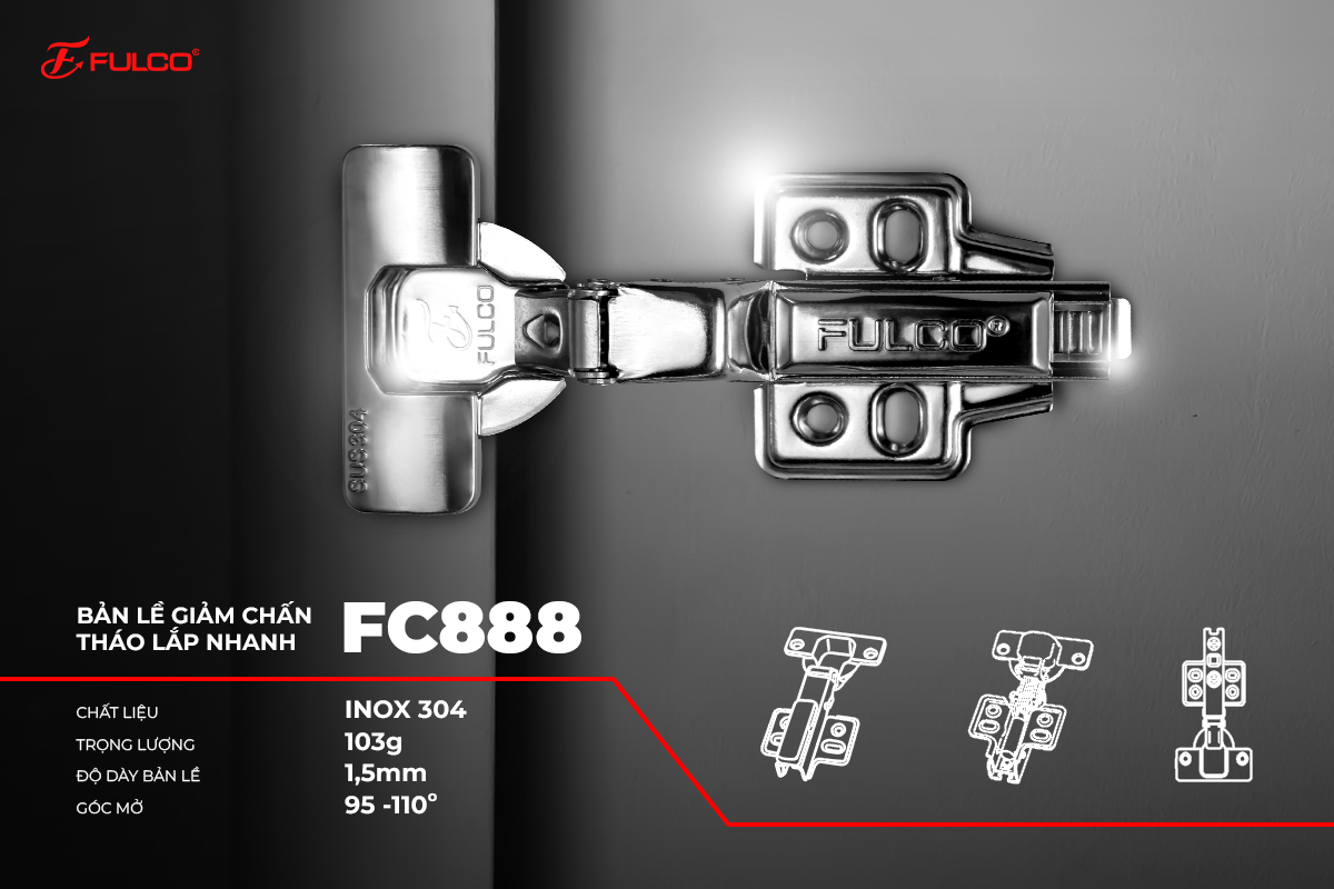 FC88 | BẢN LỀ INOX 304, THÁO LẮP NHANH, GIẢM CHẤN, CAO CẤP